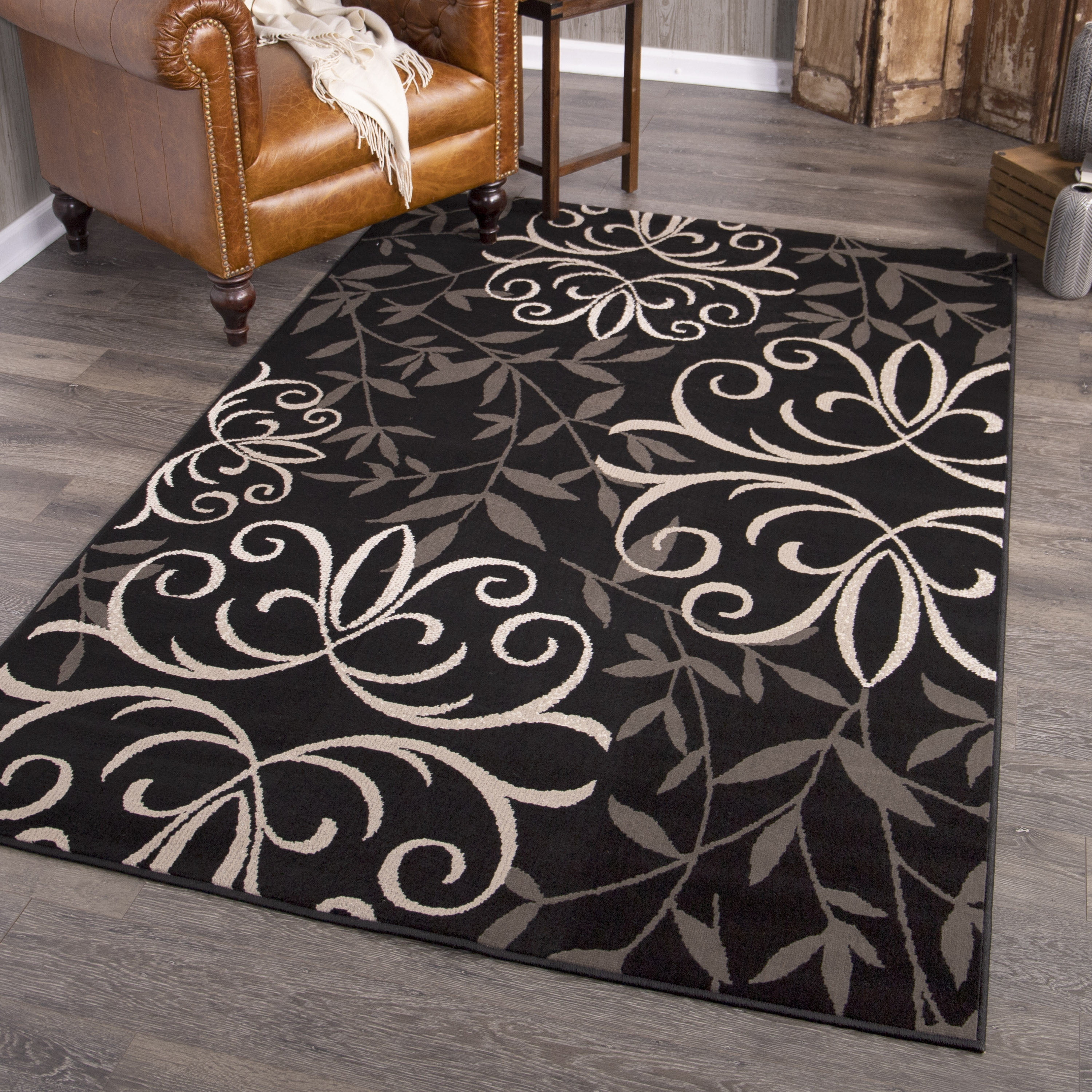 Better Homes & Gardens Iron Fleur Area Rug, Black, 5'3" x 7'6 ...