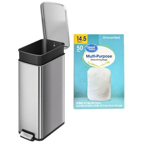 Better Homes & Gardens Kitchen Trash Can, 13.2 Gallon Stainless Steel ...