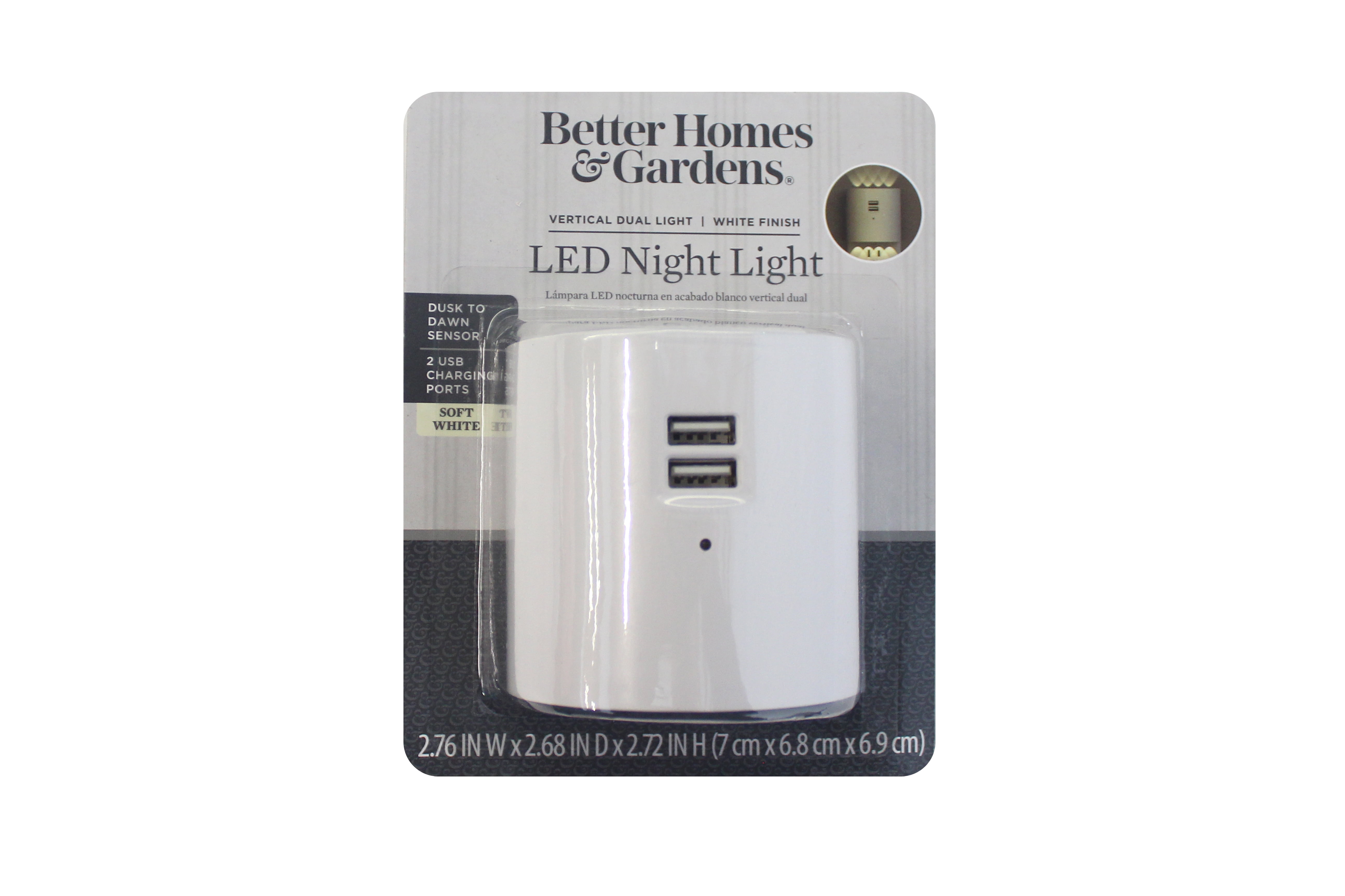 Better Homes & Gardens LED Dual Light Night Light with 2 USB Charging ...
