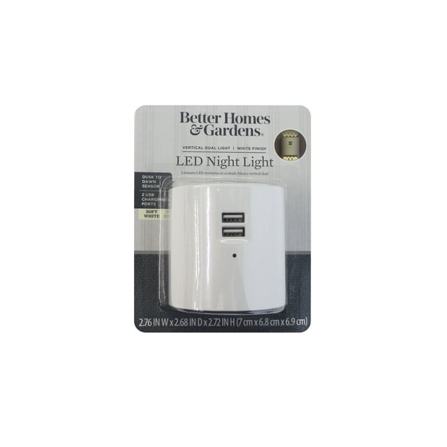 Better Homes & Gardens LED Dual Light Night Light with 2 USB Charging ...