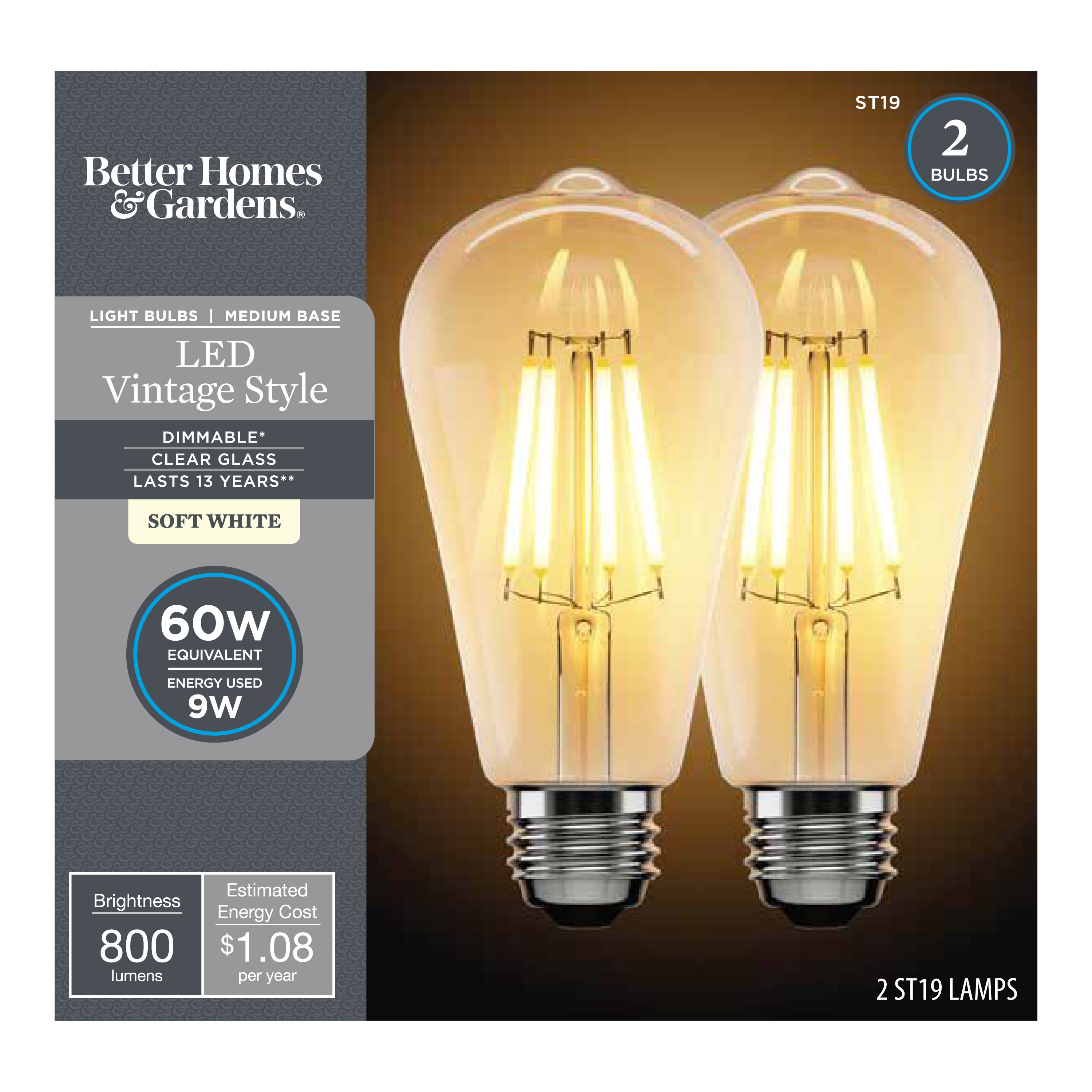 Better Homes Gardens Solar Powered LED String Lights, 15 Filament Bulbs ...