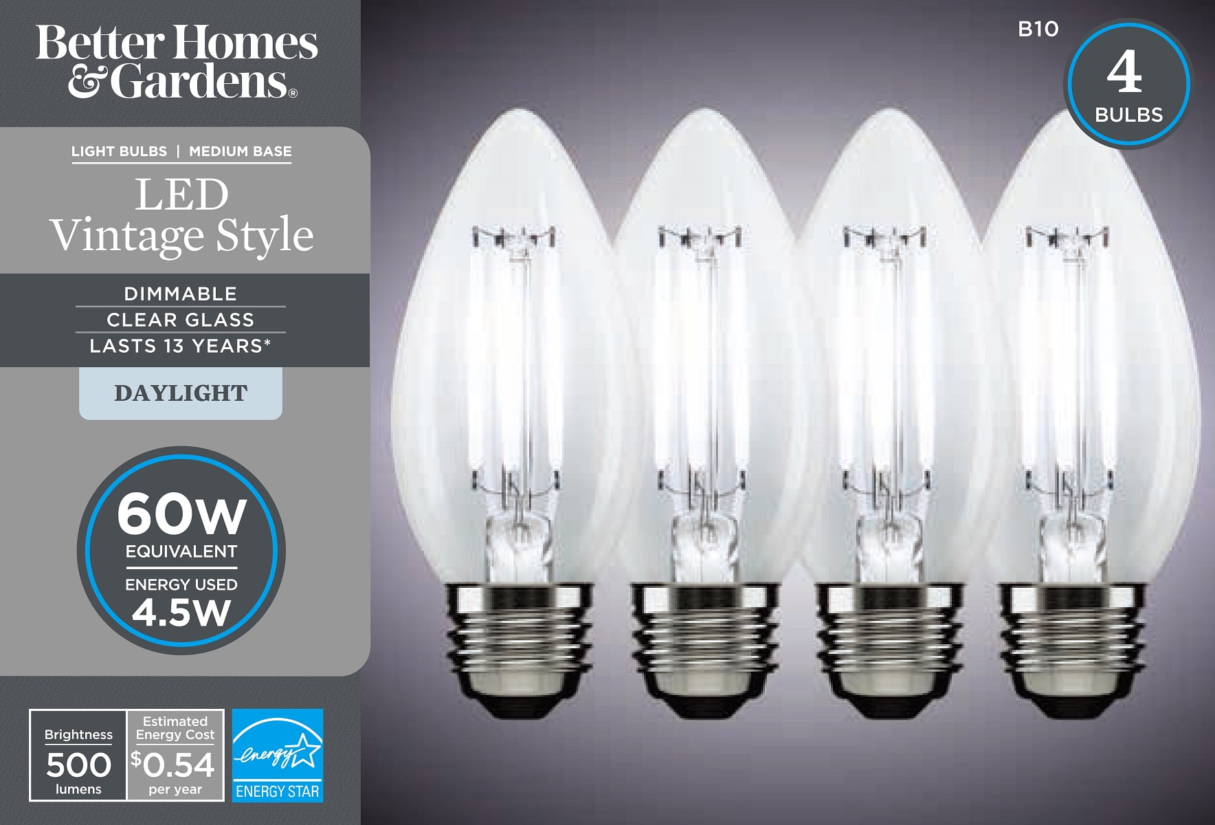 Better Homes & Gardens LED Vintage Style Light Bulb,Candle 60 Watts Day ...