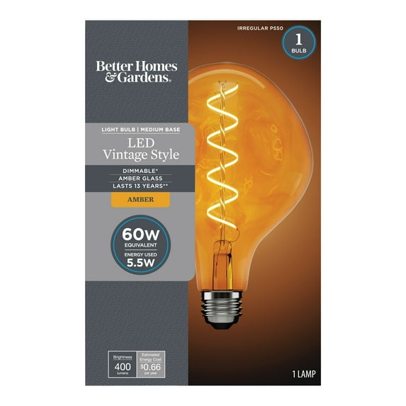 Better Homes & Gardens LED Vintage Style Light Bulb, Irregular PS50 60 ...