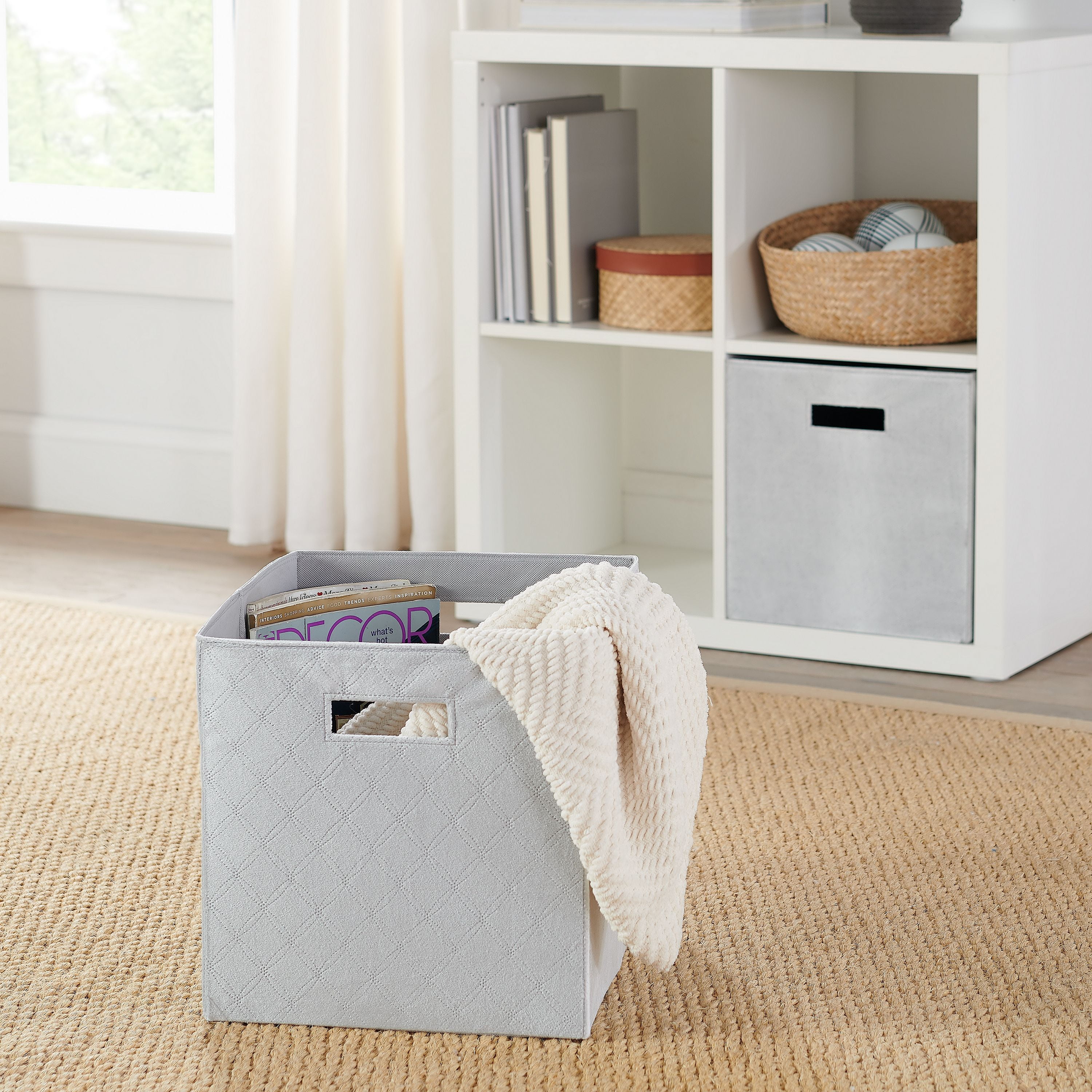 Better Homes & Gardens Light Gray Velvet Fabric Storage Bin , 1piece ...