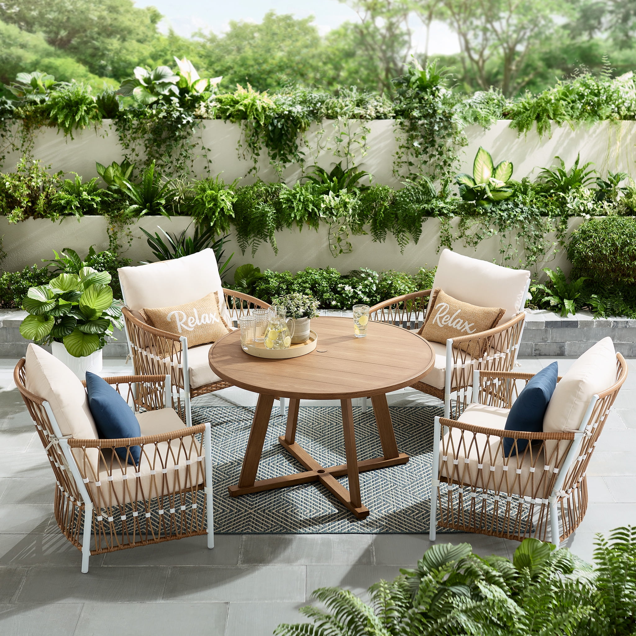 Better Homes & Gardens Lilah 5 Piece Outdoor Dining Set, White ... Better Homes & Gardens Lilah 5 Piece Outdoor Dining Set, White ...
