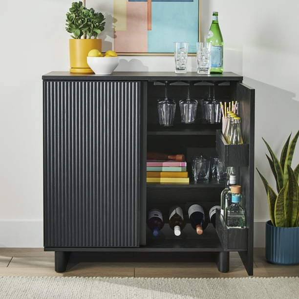 Better Homes & Gardens Lillian Fluted Bar Cabinet, Rich Black Finish ...