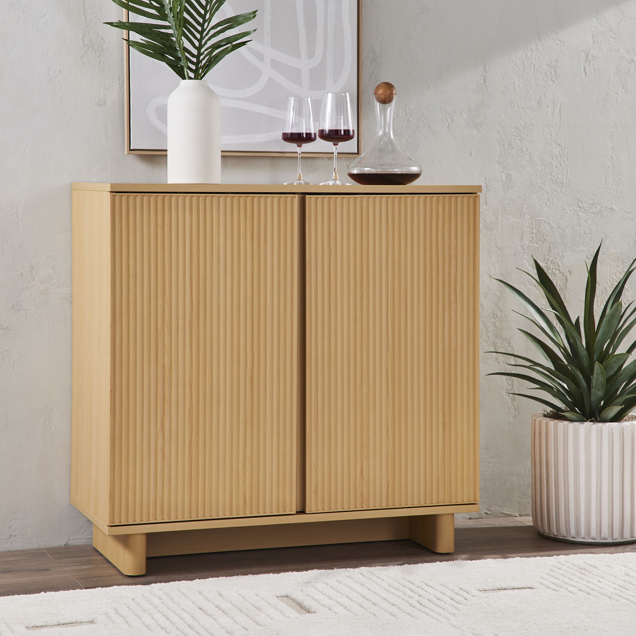 Better Homes & Gardens Lillian Fluted Bar Cabinet, Natural Pine Finish ...