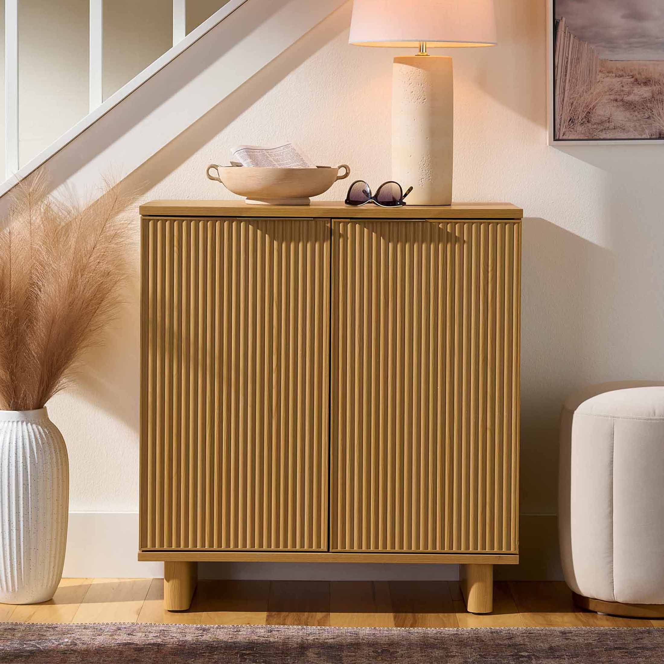 Better Homes & Gardens Lillian Fluted Bar Cabinet, Natural Pine Finish ...