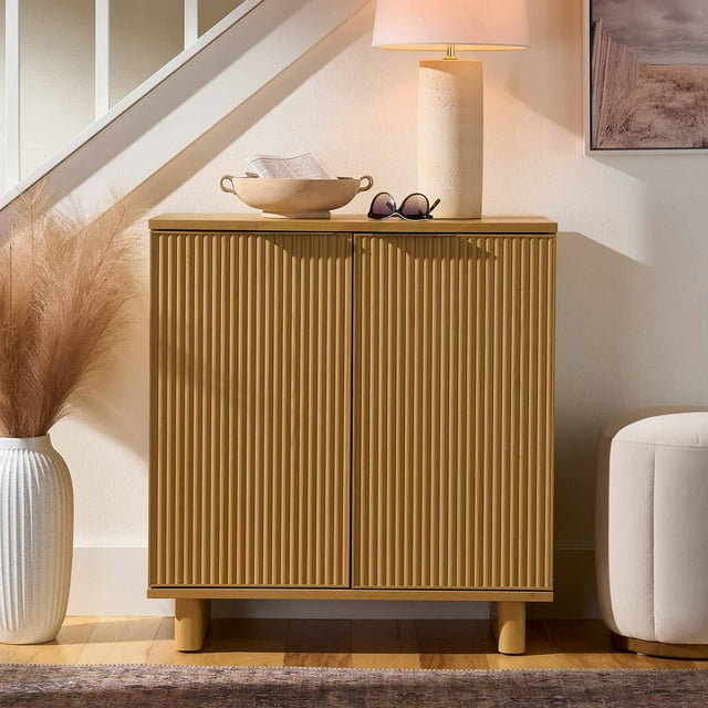 Better Homes & Gardens Lillian Fluted Bar Cabinet, Natural Pine Finish ...