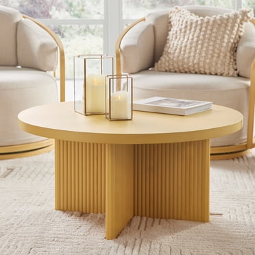 Kevinplus 31.5" Round Solid Wood Coffee Table with Sculptural Design ...