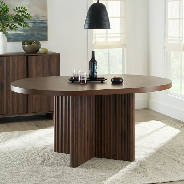 Better Homes & Gardens Lillian Fluted Round Expandable Dining Table, Walnut Finish - Walmart.com