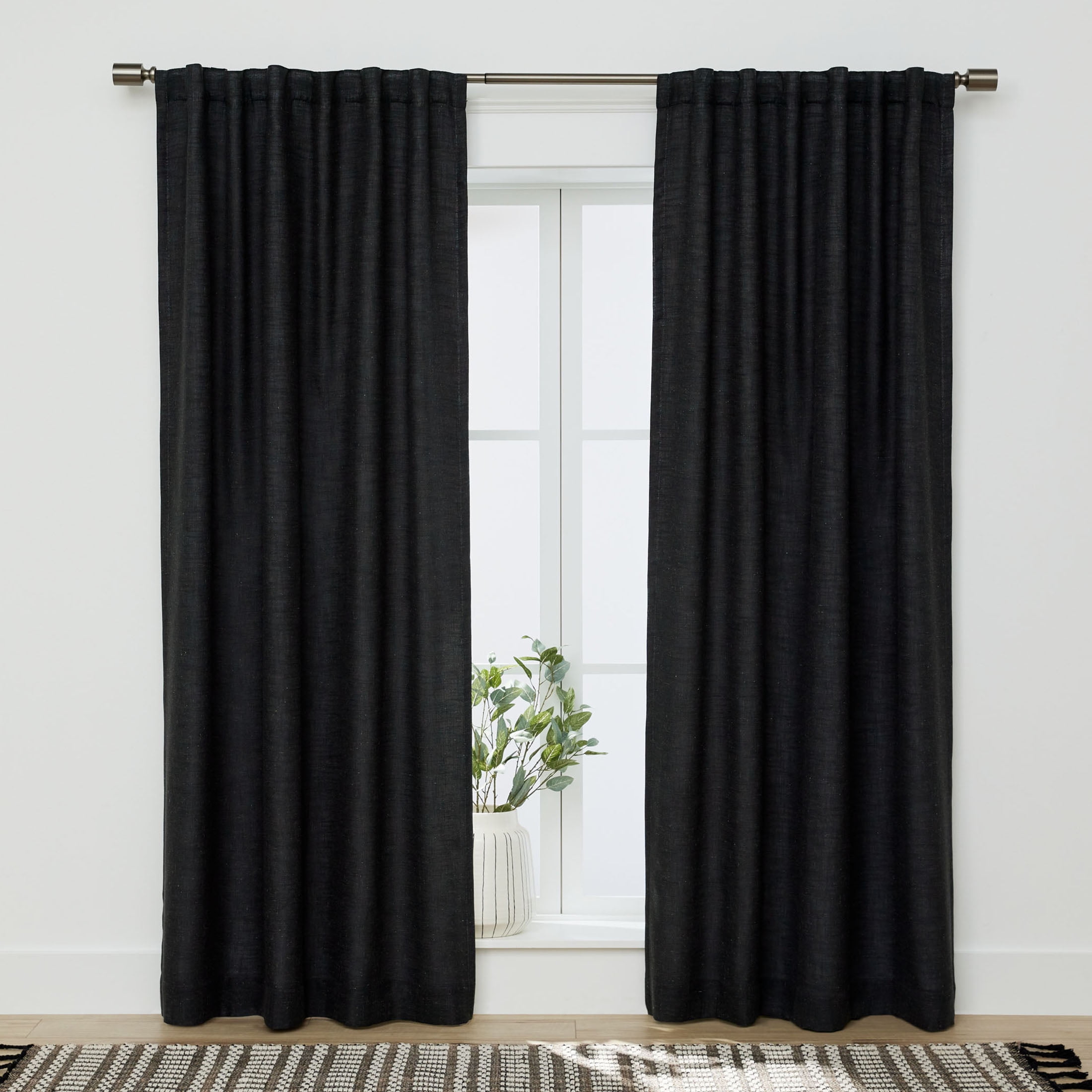 Better Homes & Gardens Linen Blend Curtain, Single Panel, Rich Black ...