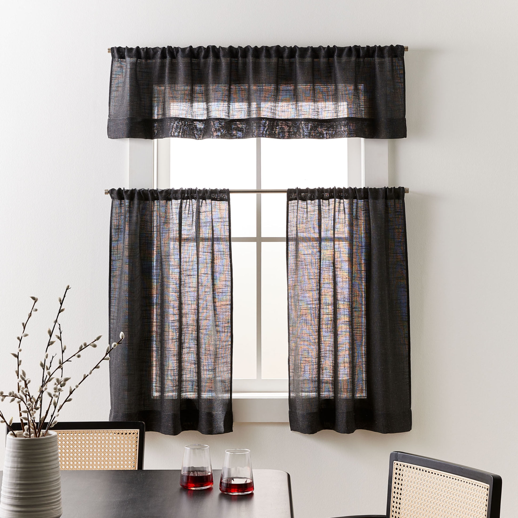 Better Homes & Gardens Linen Blend Light Filtering Curtain Set, Rod ...