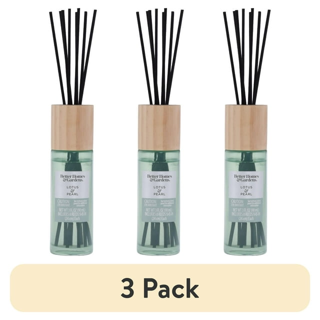 (3 pack) Better Homes & Gardens Lotus & Pearl Scented Reed Diffuser 3 Fl Oz (90 ml) W/ 8 ...