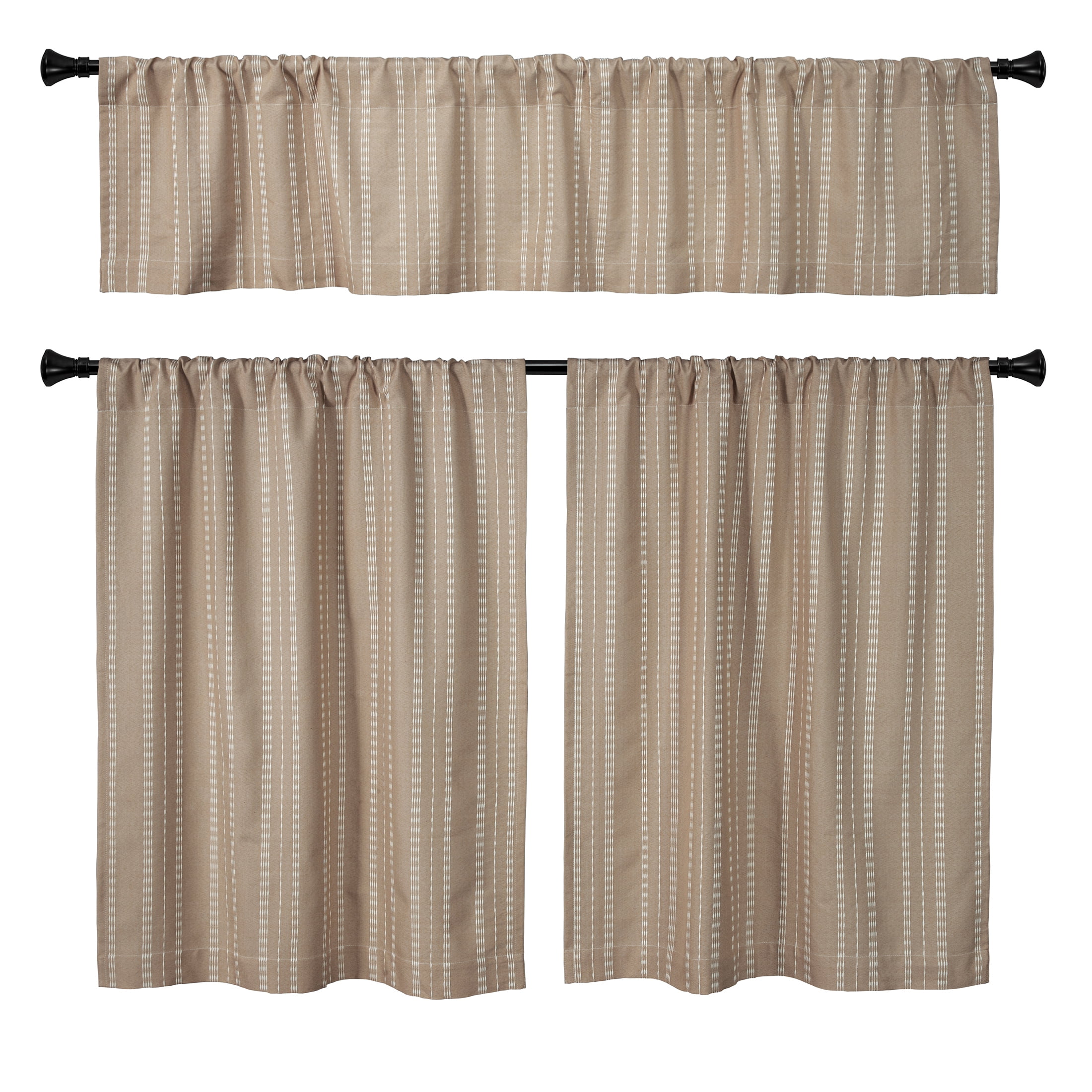 Better Homes & Gardens Luna Pick Stitch Stripe Kitchen Curtain Set, 3 ...