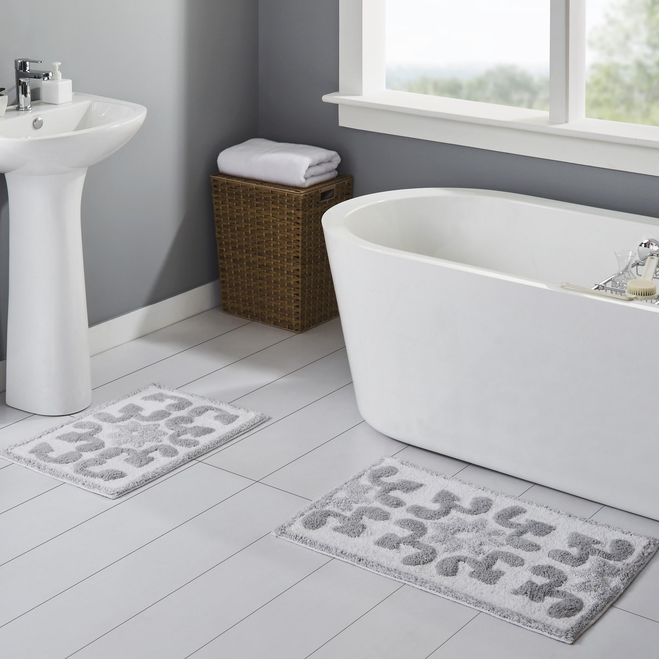 Better Homes & Gardens Medallion Grey Cotton Bath Rug Set, 2-Piece ...