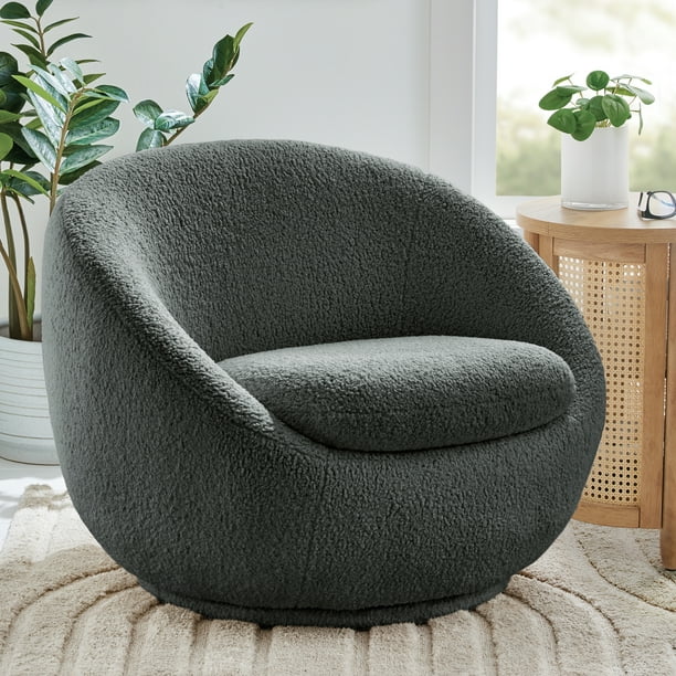 Better Homes & Gardens Mira Swivel Chair, Gray Shearling - Walmart ...