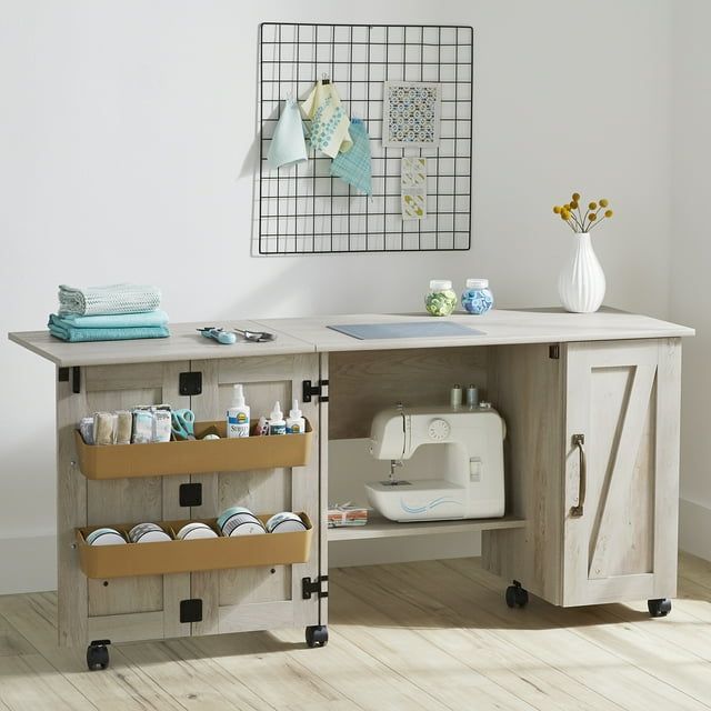Better Homes & Gardens Modern Farmhouse Sewing Table, Rustic White ...