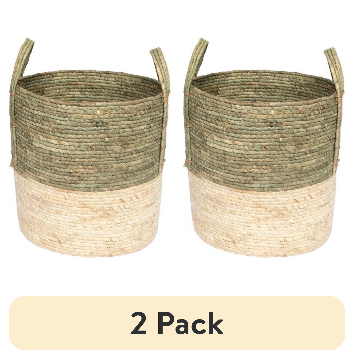 (2 pack) Better Homes & Gardens Natural Maize Colored Stripe Basket, Basket, Green, Extra Large ...