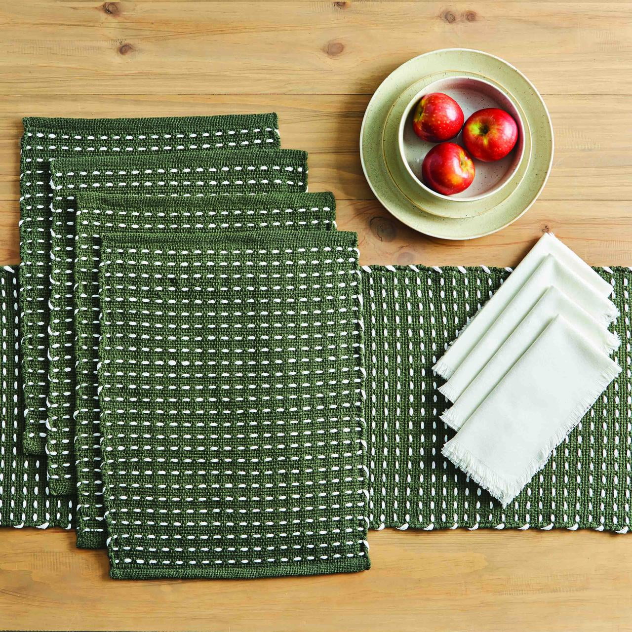 Better Homes & Gardens Olive Green Table Runner, Placemats & Napkins ...