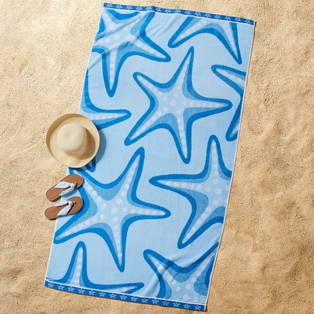 Better Homes & Gardens Oversized Cotton Blend Blue Starfish Beach Towel, 38” x 72" - Walmart ...