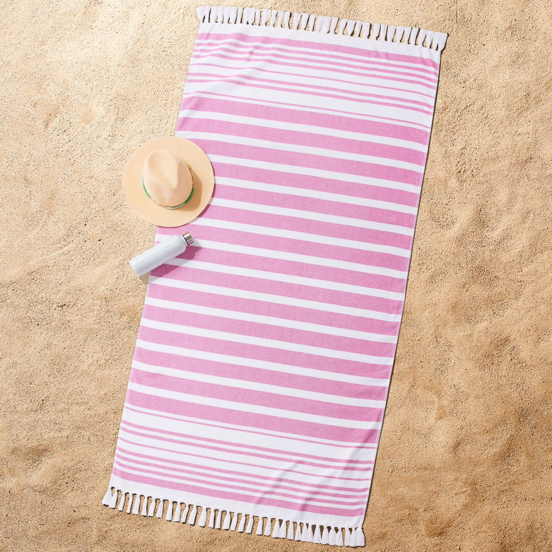 Better Homes & Gardens Oversized Flatwoven Cotton Blend Pink Striped ...