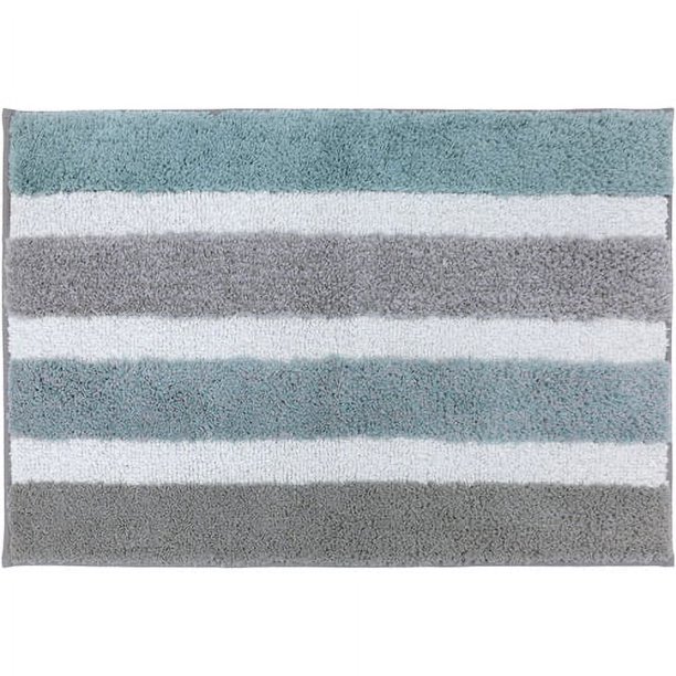 Better Homes & Gardens Polyester/cotton 20" x 30" Stripe Bath Rug, Blue ...