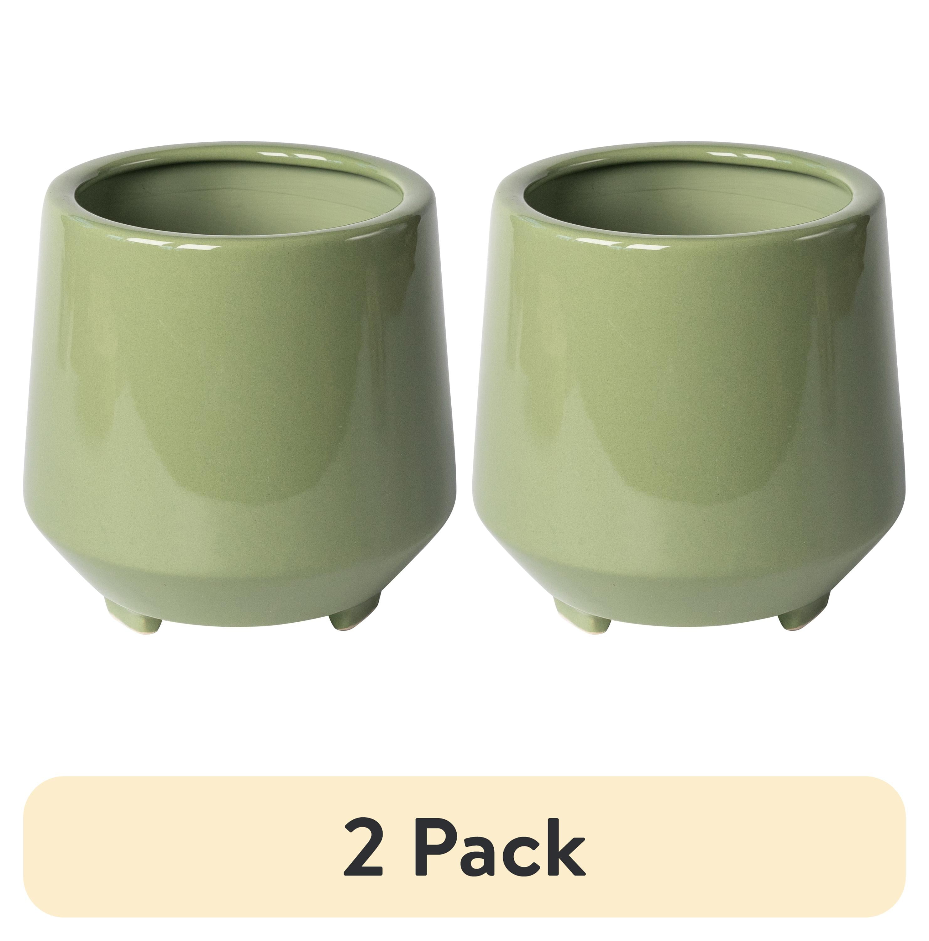 (2 pack) Better Homes & Gardens Pottery 6" Keiran Ceramic Planter,Green ...