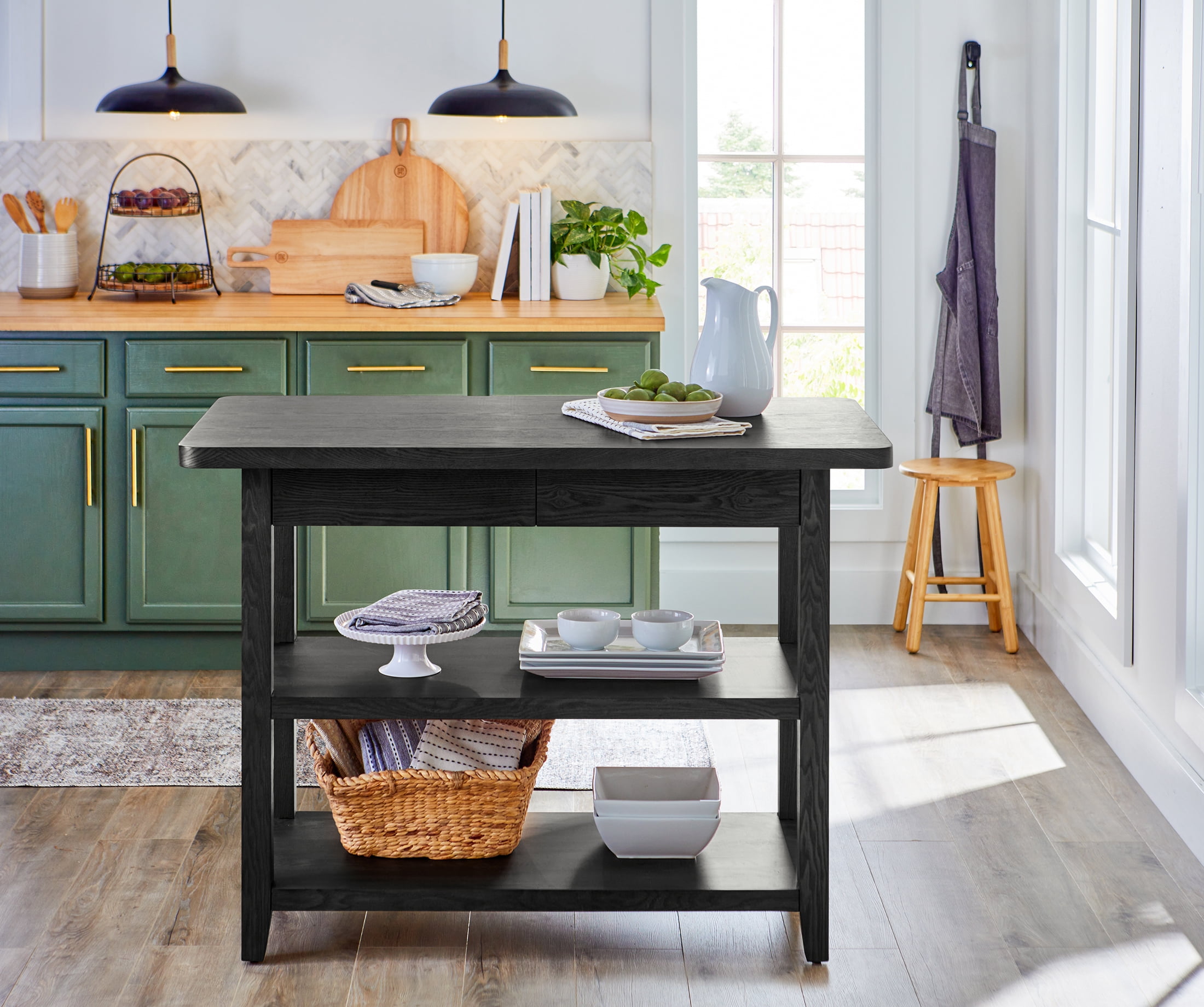 Better Homes & Gardens Reading Wood Kitchen Island with 2 Shelves and ...