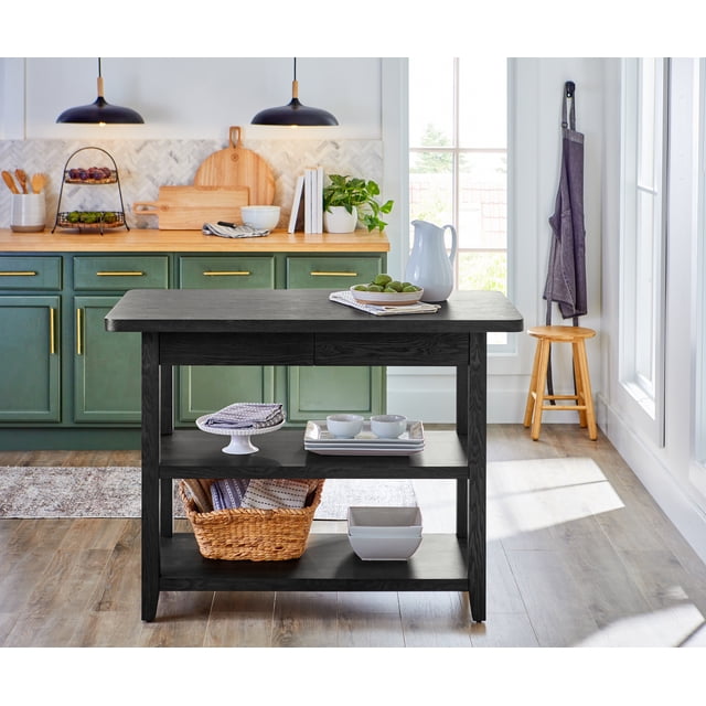 Better Homes & Gardens Reading Wood Kitchen Island with 2 Shelves and ...