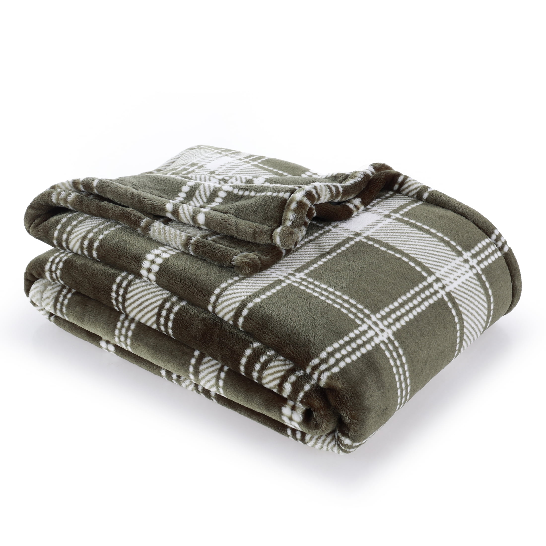 Better Homes & Gardens Recycled Heavyweight Plush Throw, Green Plaid ...