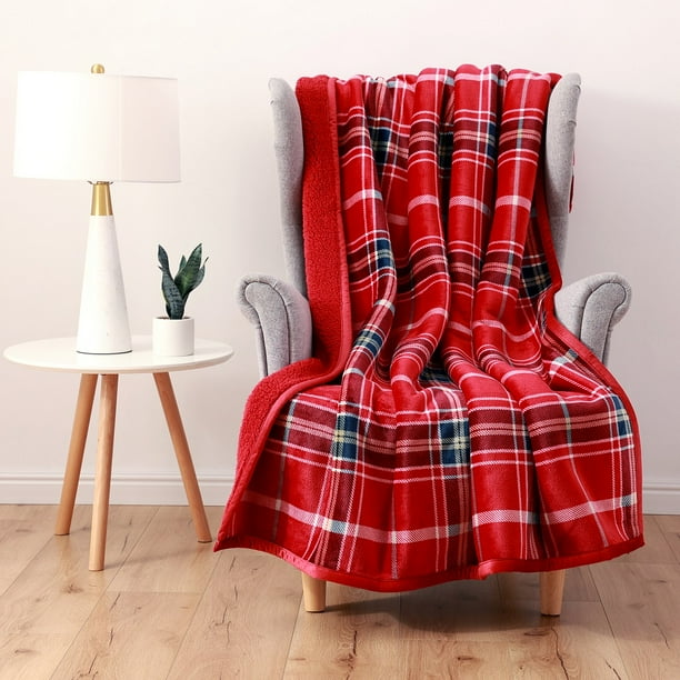 Better Homes & Gardens Red Plaid Velvet Plush Sherpa Throw Blanket ...