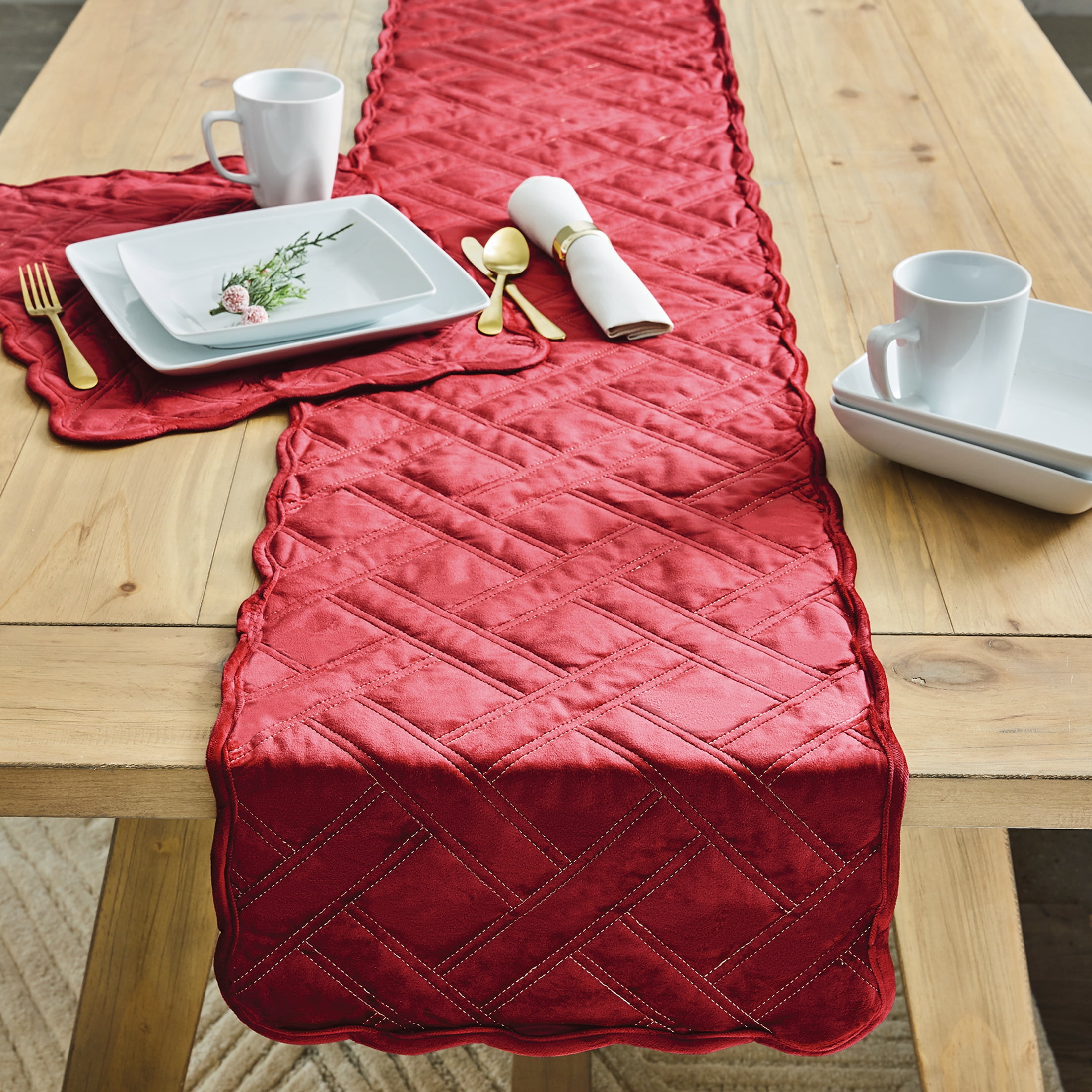 Better Homes & Gardens Quilted Red Velvet Table Runner 14x72 Polyester ...