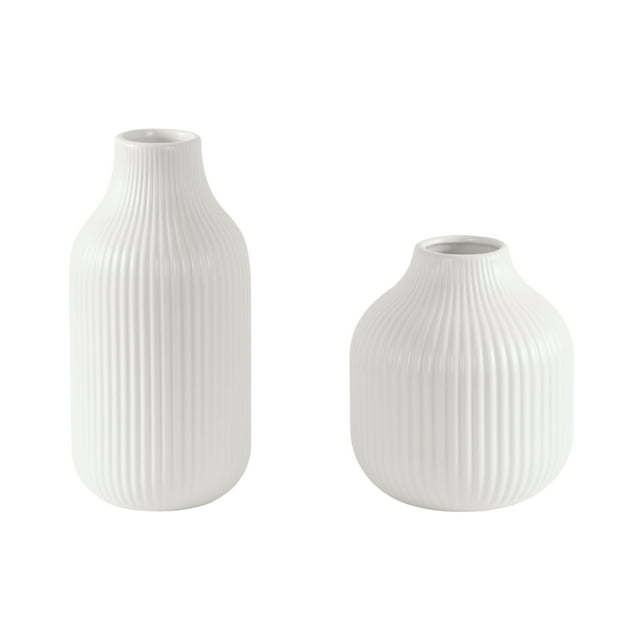 Better Homes & Gardens Ribbed Ceramic Vase, 2-Piece, White - Walmart.com