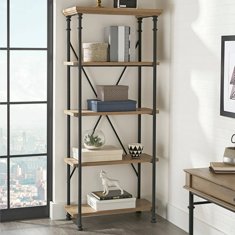 Better Homes Gardens River Crest 5 Shelf Bookcase Rustic Oak Finish