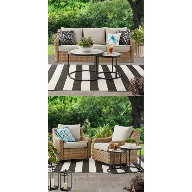 Better Homes & Gardens River Oaks Outdoor 5 Piece Conversation Set, Natural Tan Wicker - Walmart.com