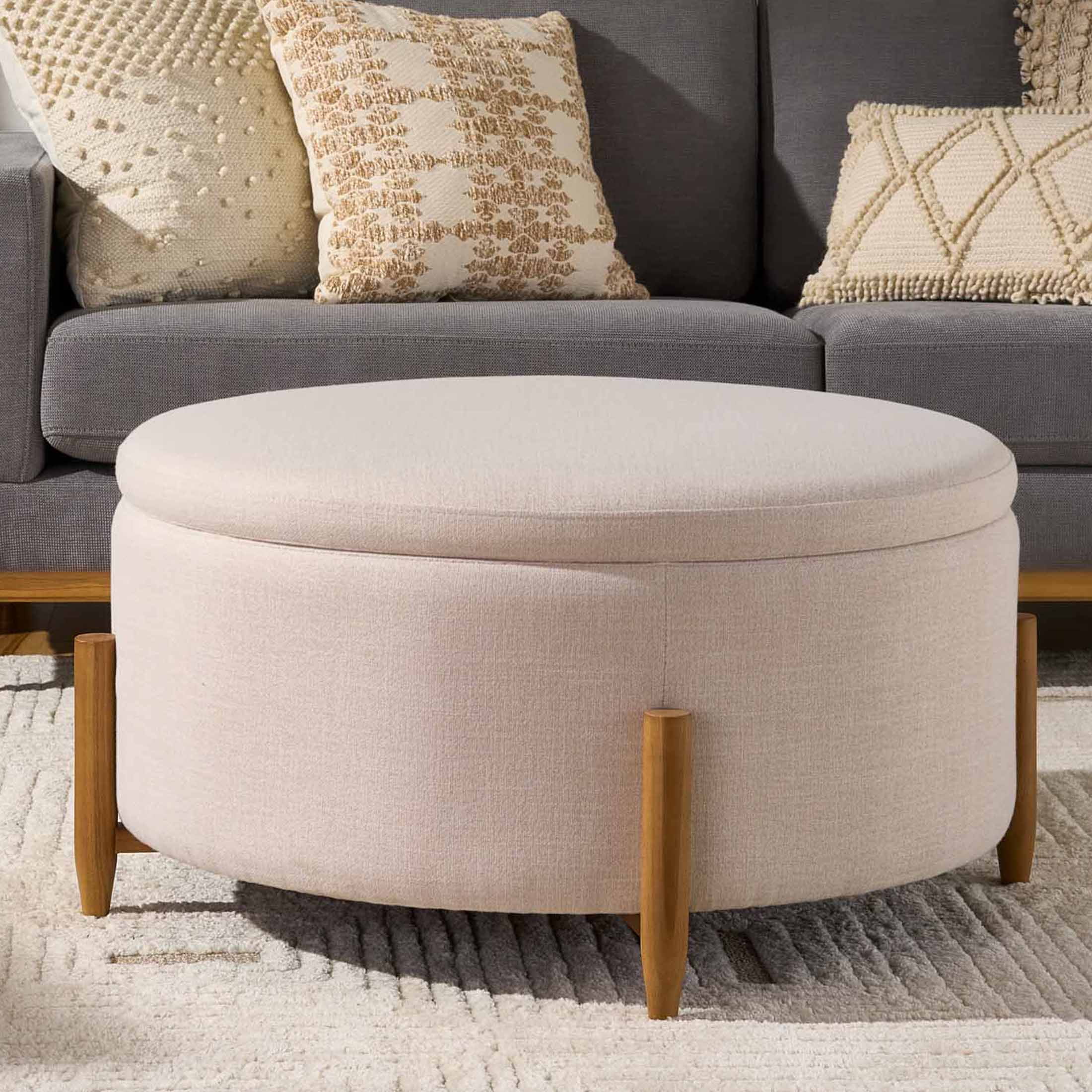 Better Homes & Gardens Springwood Round Storage Ottoman, Cream - Great Gifts Club