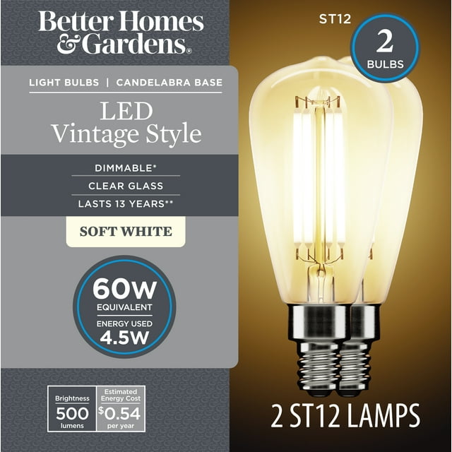 Better Homes & Gardens ST12 LED Light Bulb, 4.5 Watts (60W Equivalent ...