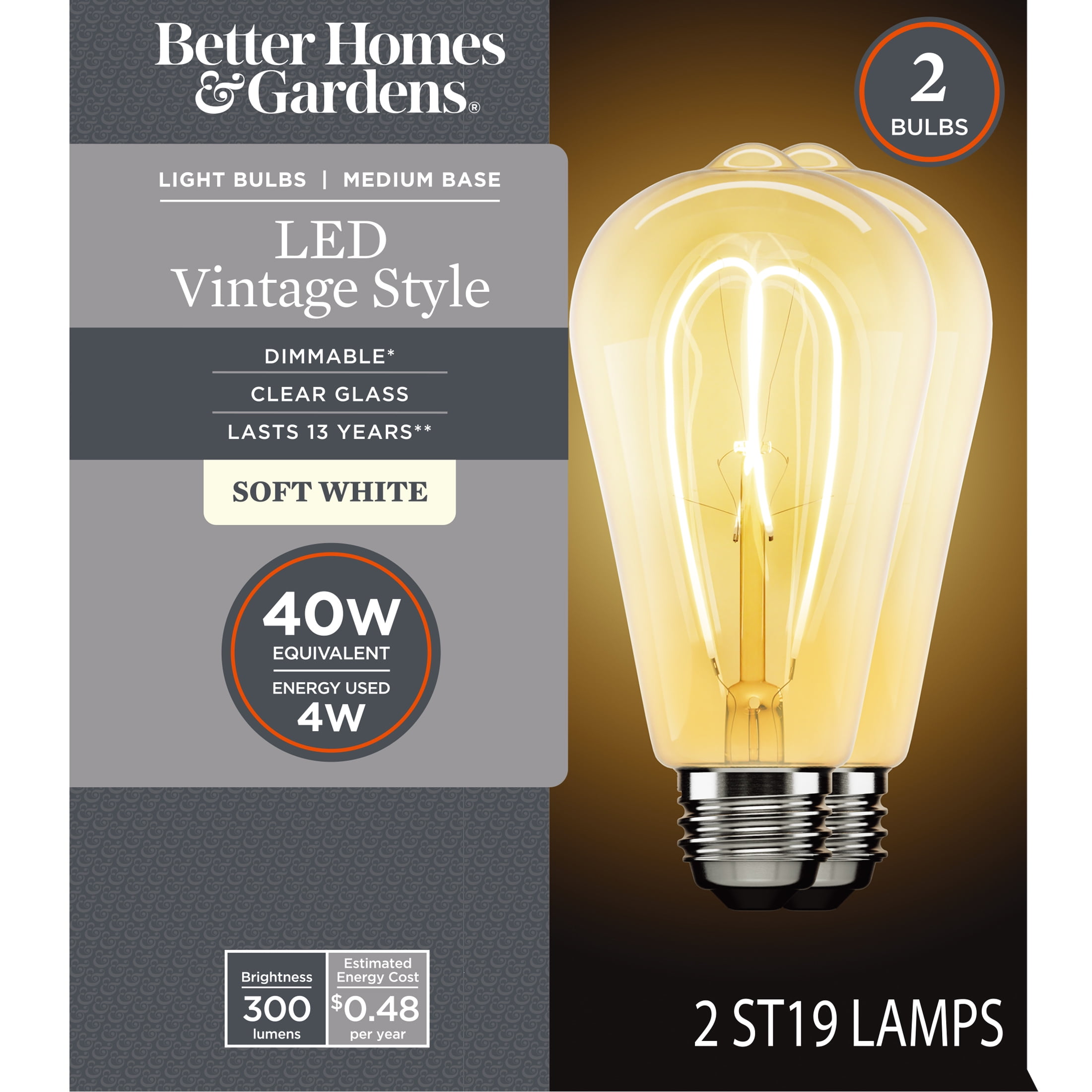 Find Your Perfect Better Homes &Gardens ST19 LED Vintage Bulb 4W(40 ...