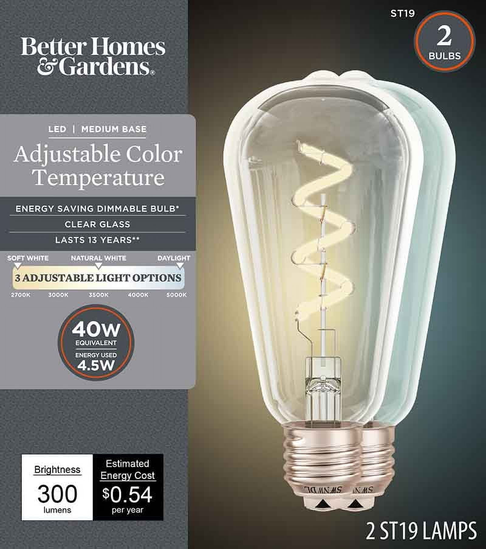 Better Homes & Gardens LED ST19 Vintage Light Bulb 4.5W Spiral Filament ...