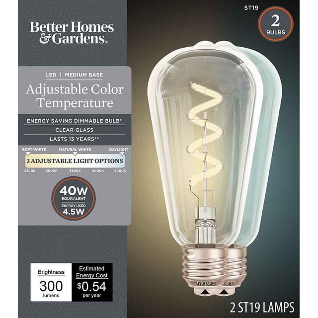 Better Homes & Gardens ST19 LED Vintage Edison Bulb, 4.5W, 40W ...