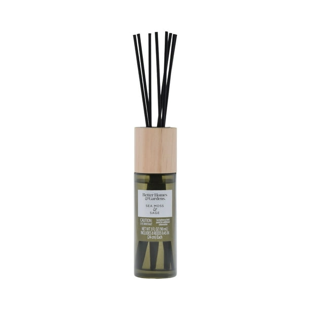 Better Homes & Gardens Sea Moss & Sage Scented Reed Diffuser 3 Fl Oz (90 mL) with 8 Synthetic ...