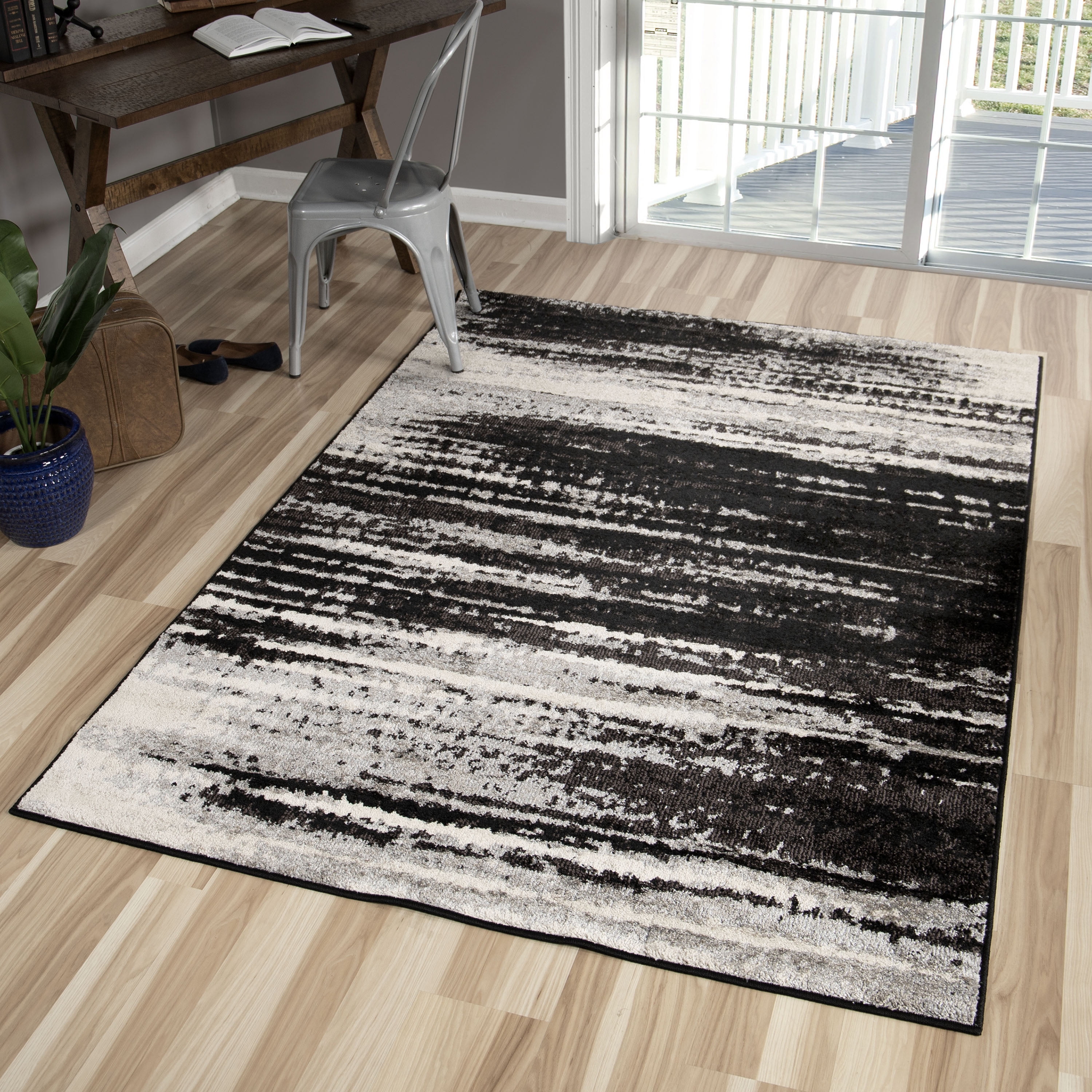 Better Homes & Gardens Shaded Lines 7'10" X 10'10" Black Abstract Rug ...