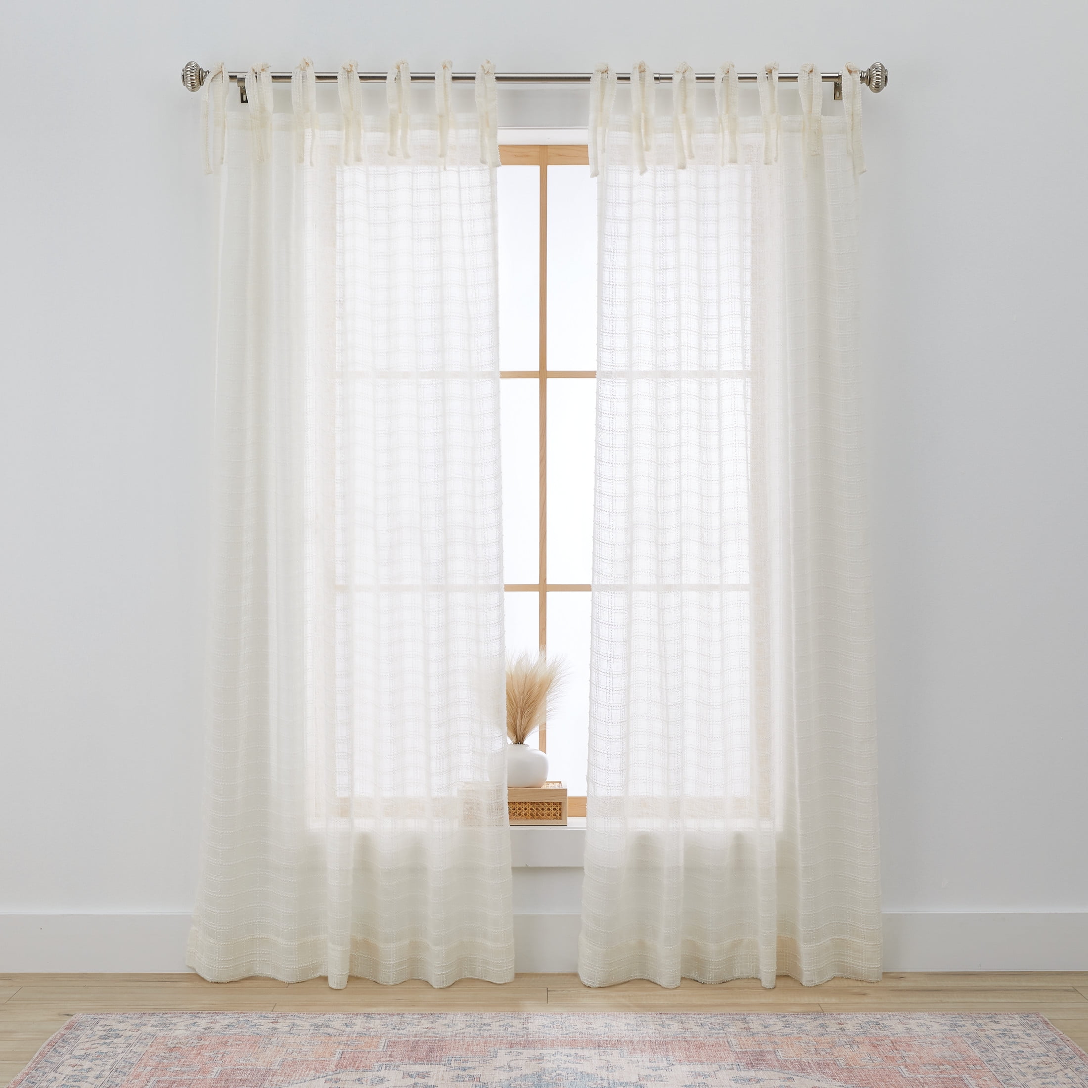 Better Homes & Gardens Sheer Tonal Windowpane Stitch Tie Top Single ...