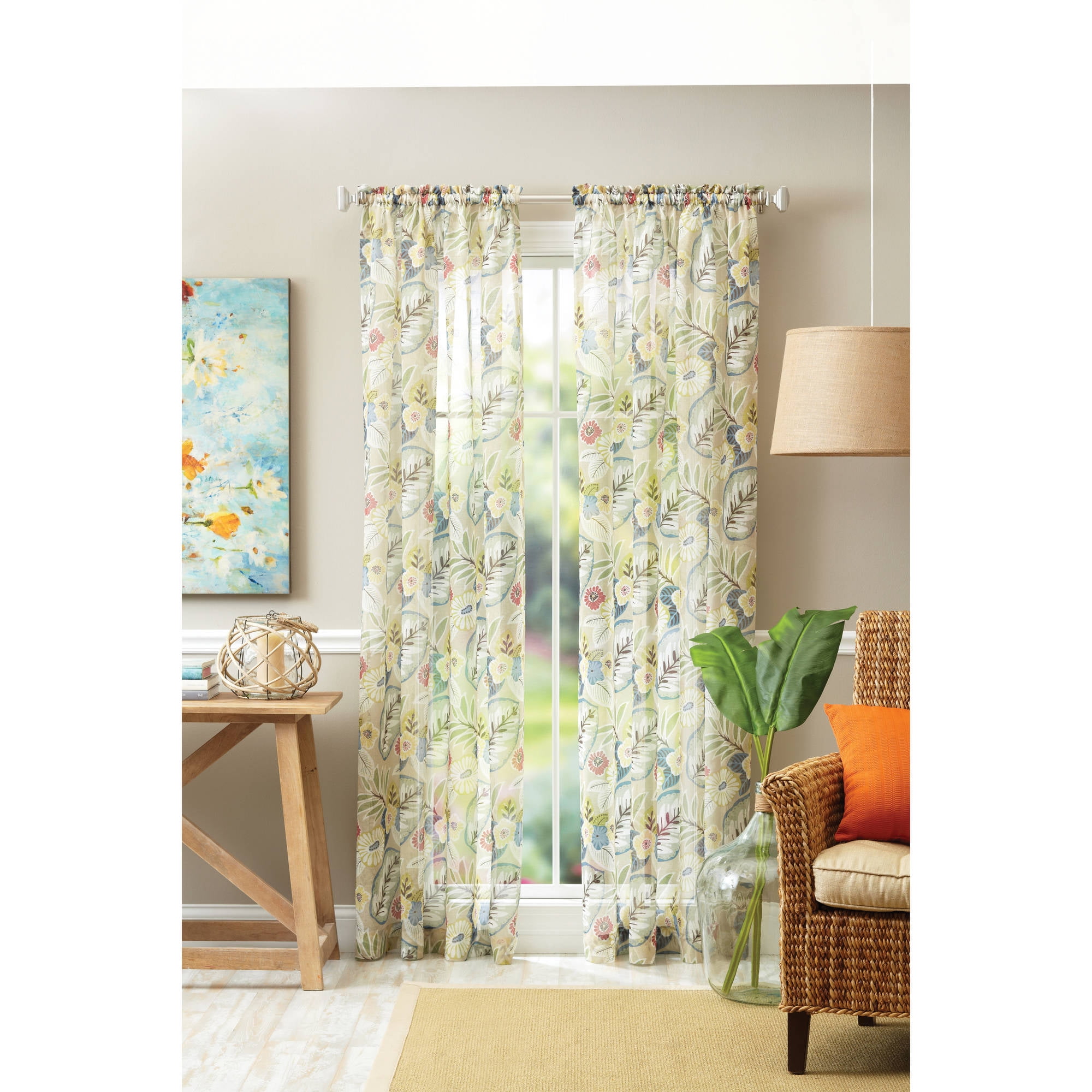 Better Homes & Gardens Single, Sheer Tropical Floral Print Curtain ...