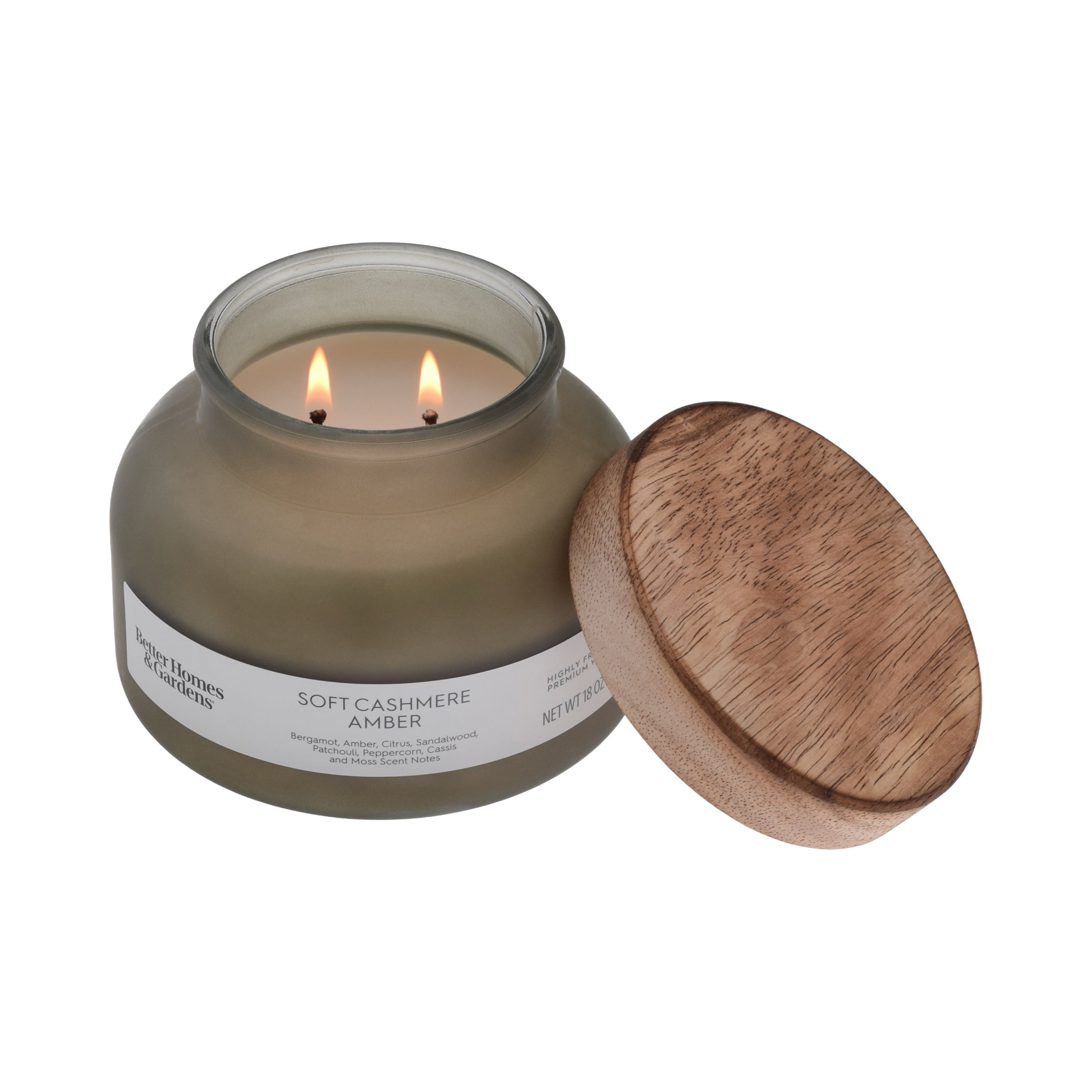 Better Homes & Gardens Soft Cashmere Amber Scented 2-Wick 18oz Frosted ...