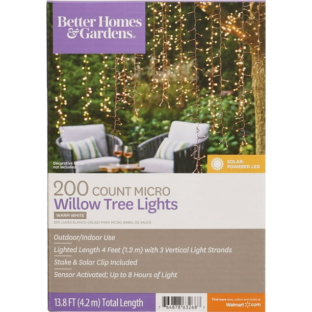 Better Homes & Gardens Solar LED 13.5' Micro Willow Tree String Lights ...