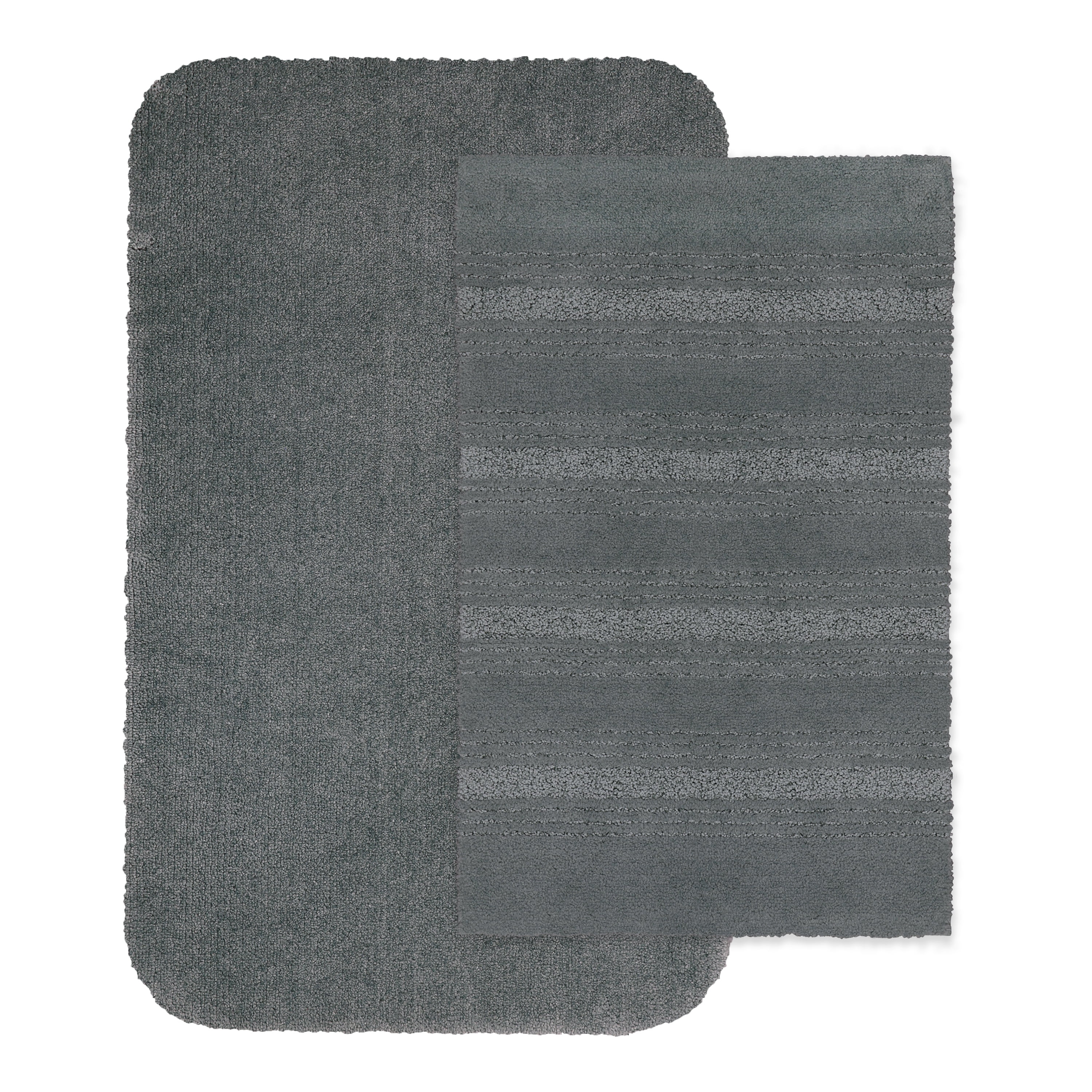 Better Homes & Gardens Solid Stripe Gray Nylon Bath Rug Set, 2 Pieces ...
