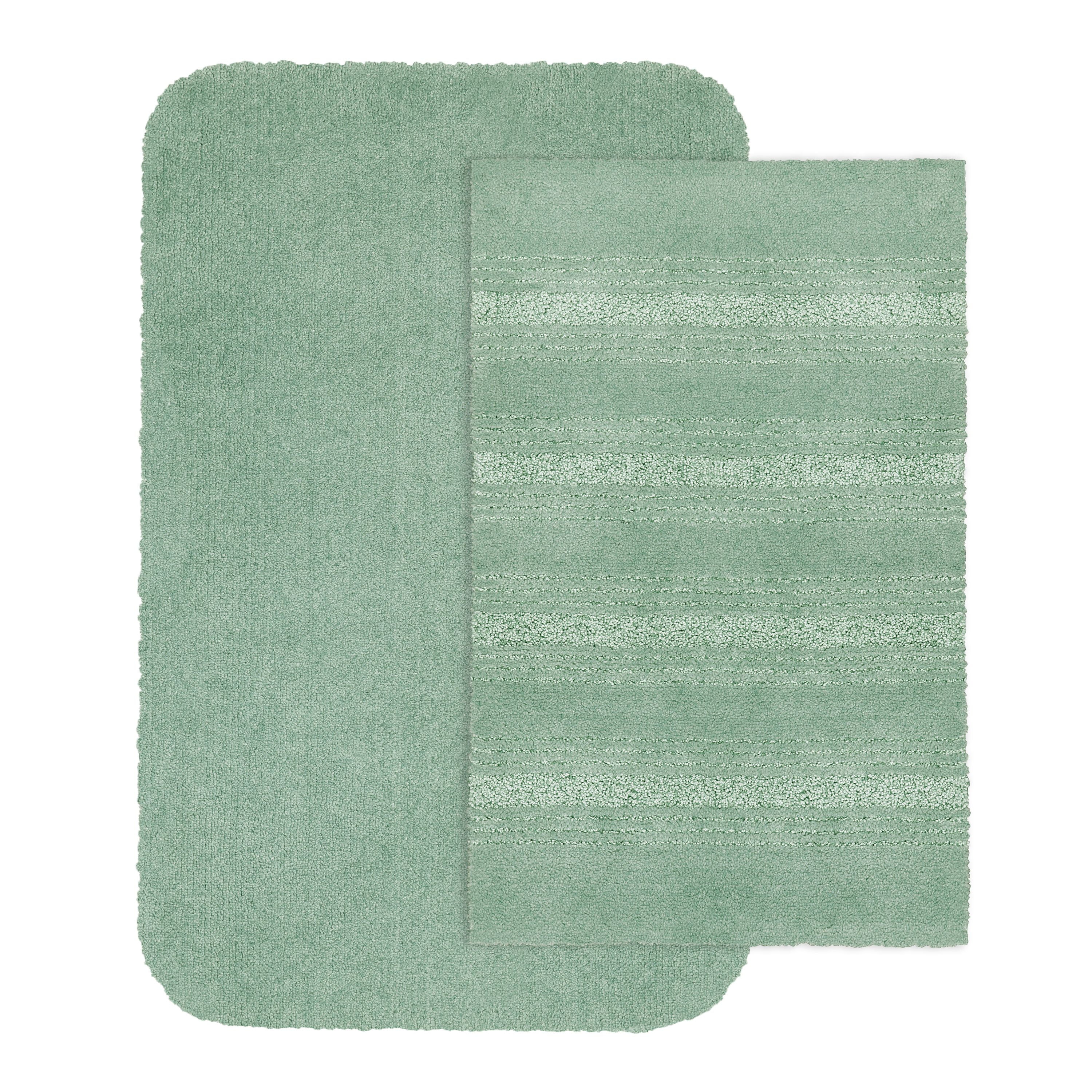 Better Homes & Gardens Solid Stripe Green Nylon Bath Rug Set, 2 Pieces ...