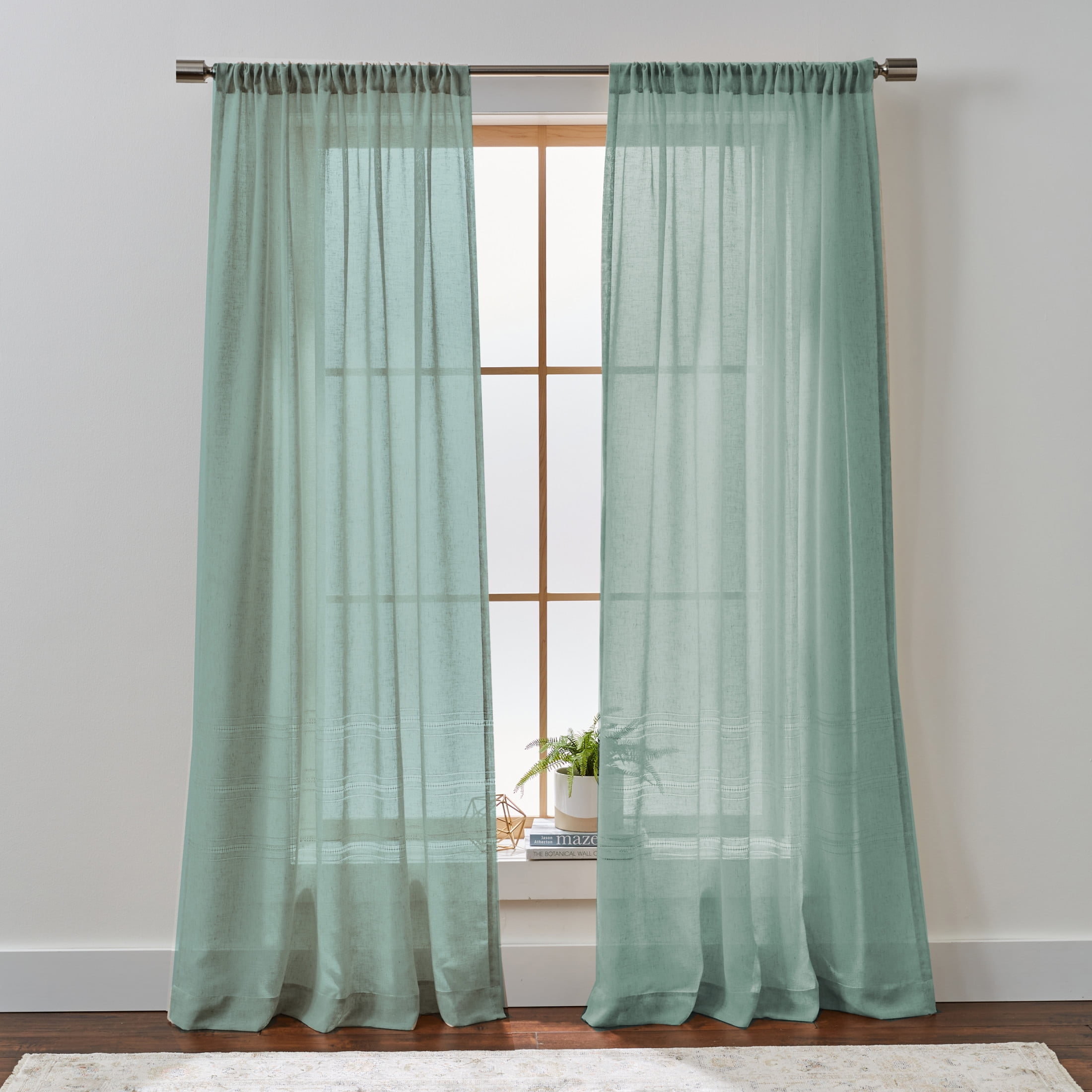 Better Homes & Gardens Sheer Specialty Stitch Curtain Panel Green River ...